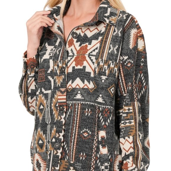Zenana Outfitters | Jackets & Coats | Jacquard Aztec Oversized Shacket ...